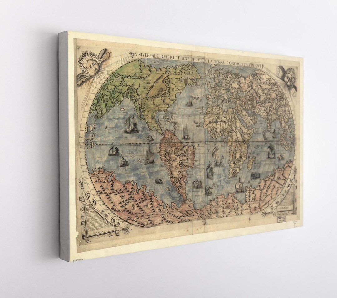 Vintage World Map, Antique Exploration Chart, Ferrando Bertelli ...