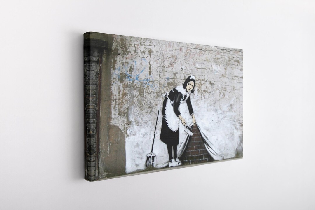 Banksy Maid Sweeping Canvas, Banksy Cleaning Lady Wall Art, Banksy ...