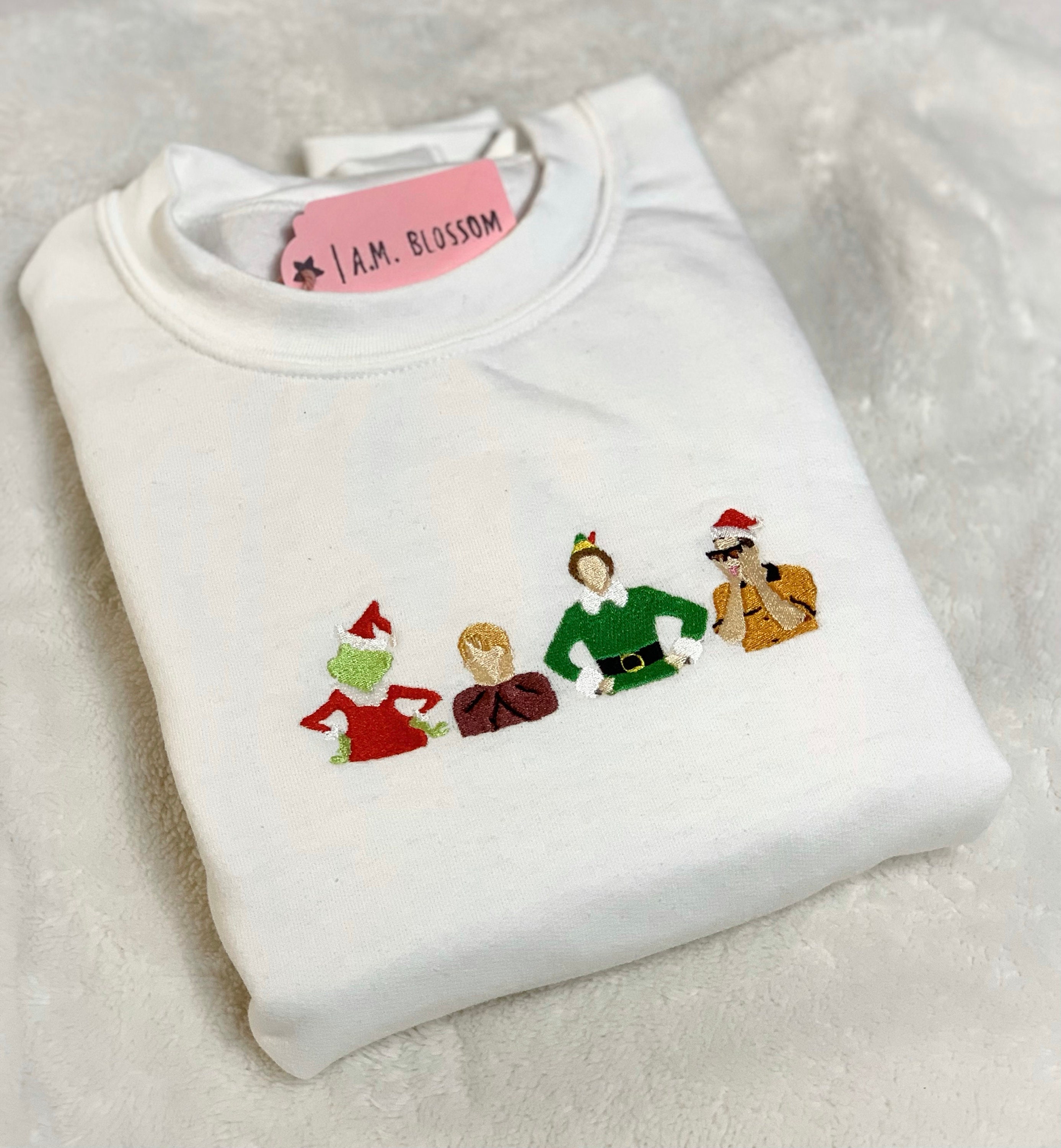 The Grinch , Elf , Kevin, Bad Bunny Embroidered Christmas Sweatshirt ...