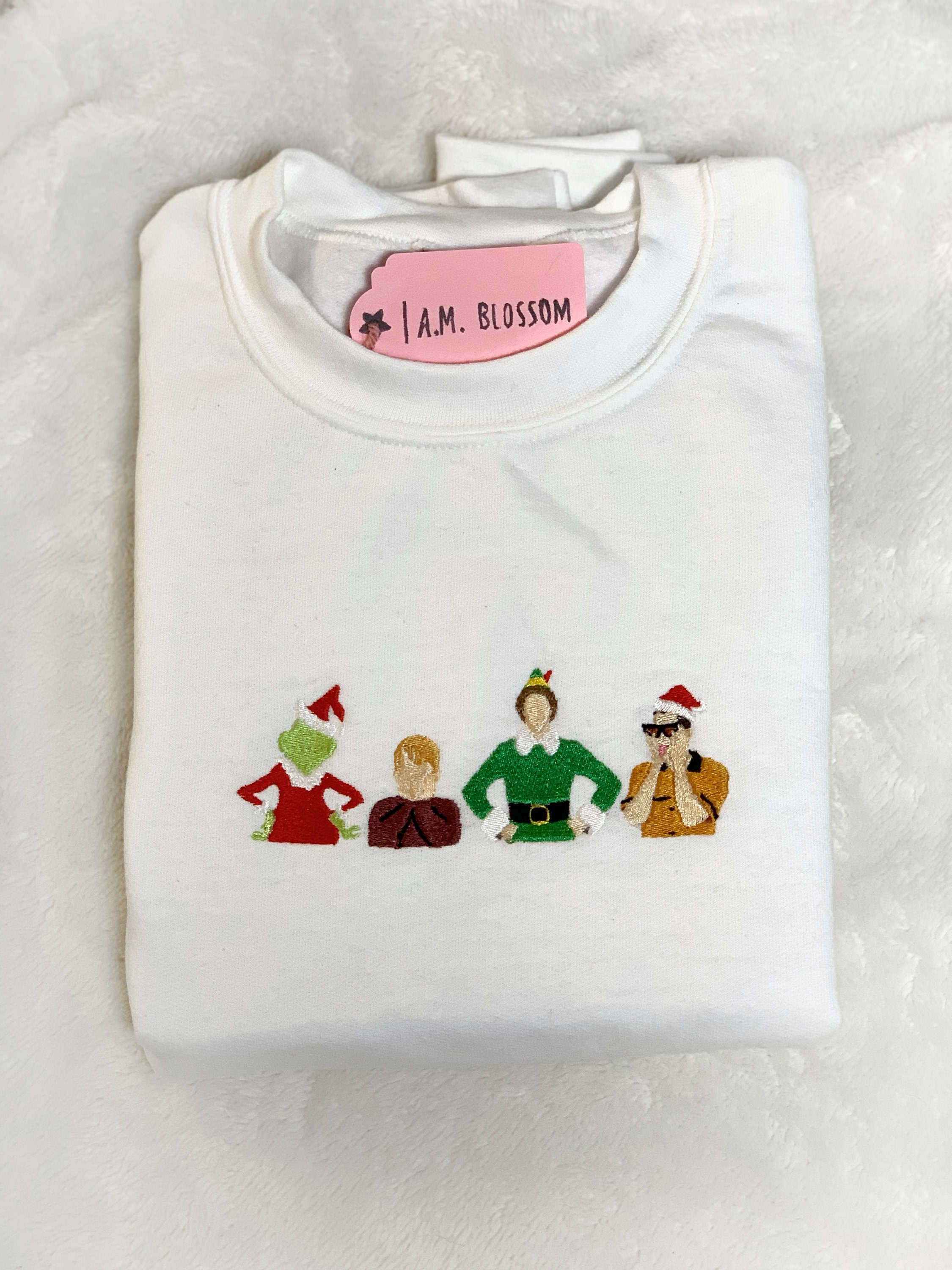 The Grinch , Elf , Kevin, Bad Bunny Embroidered Christmas Sweatshirt ...