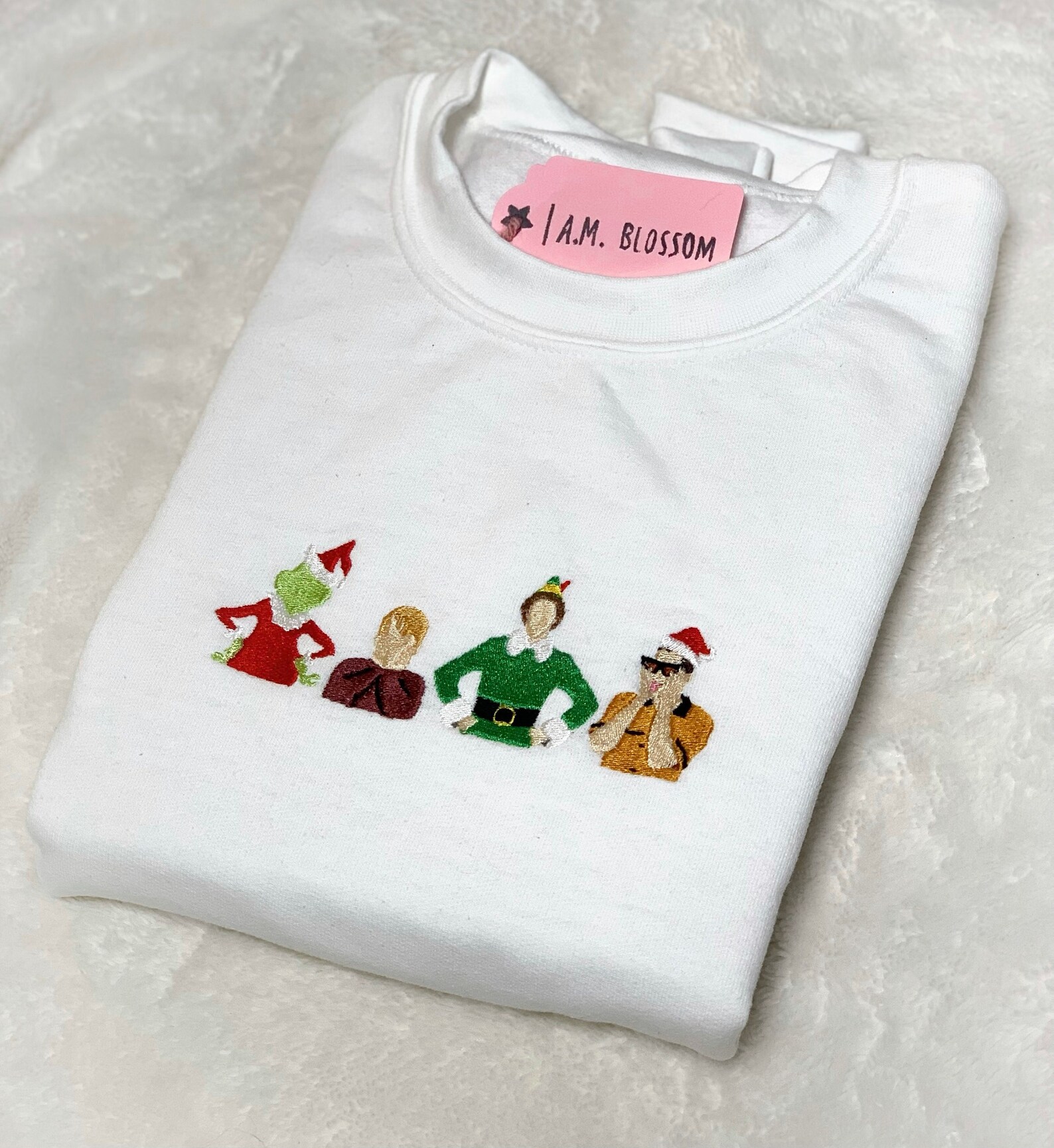 The Grinch , Elf , Kevin, Bad Bunny Embroidered Christmas Sweatshirt ...