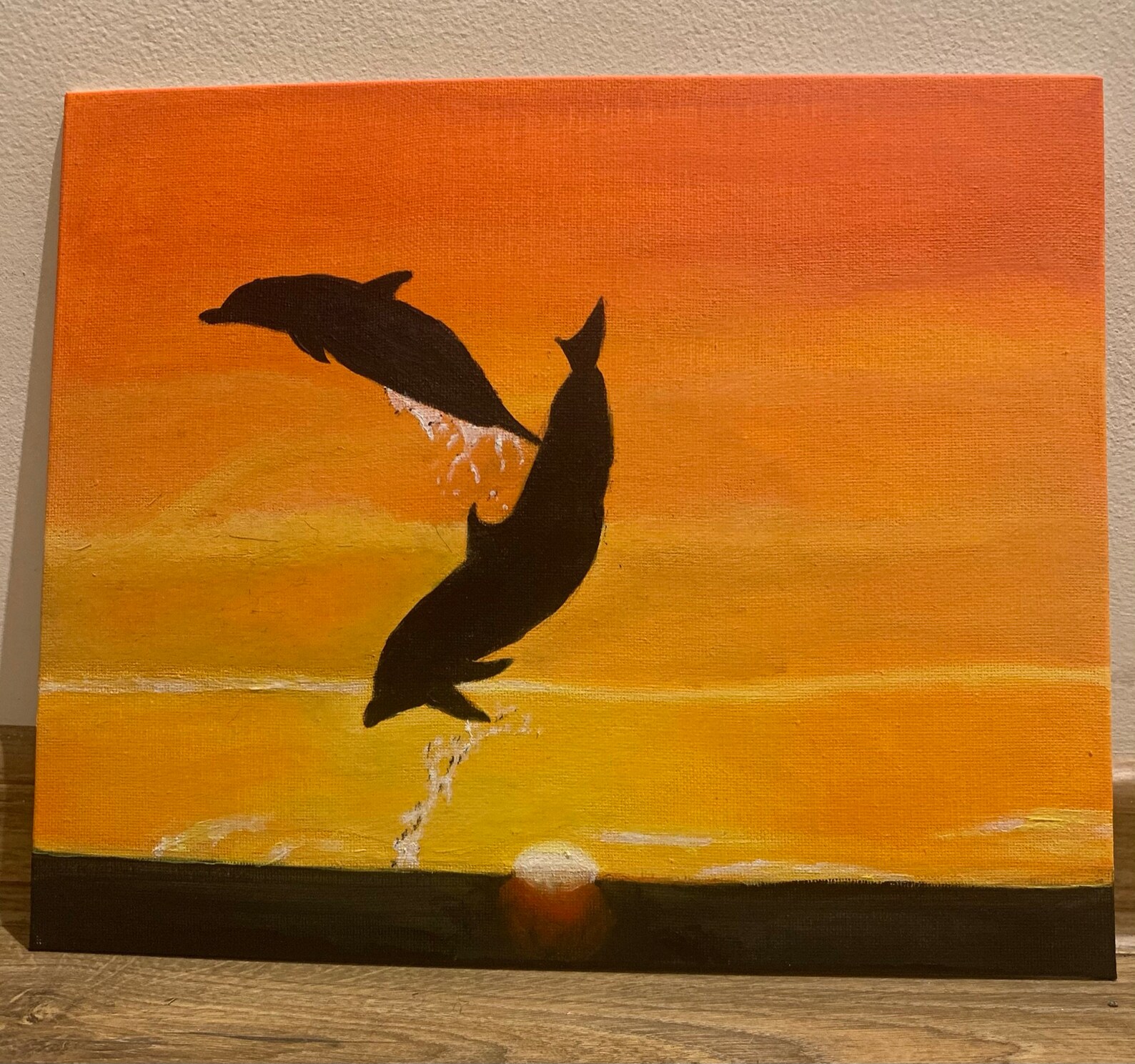Acrylic Painting of Dolphins in Sunset - Etsy