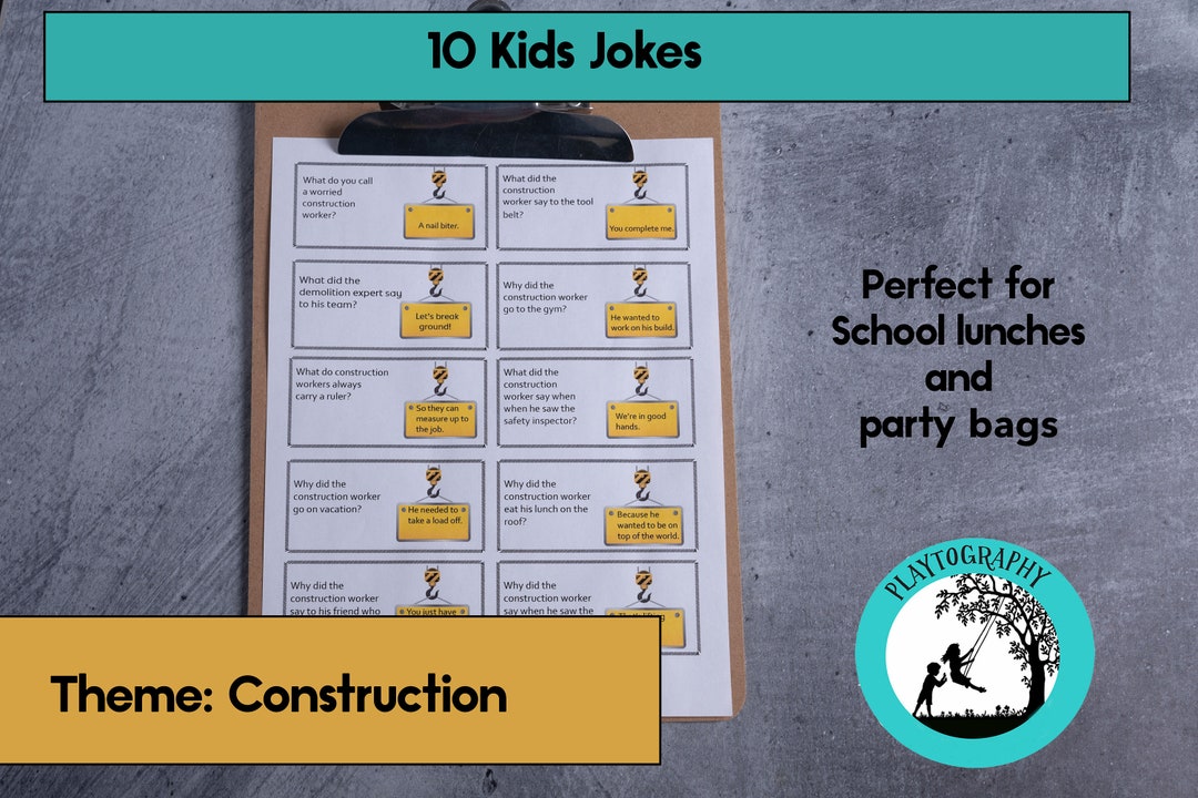 10 Construction Children Jokes for Lunch Boxes or Party Loot Bags - Etsy