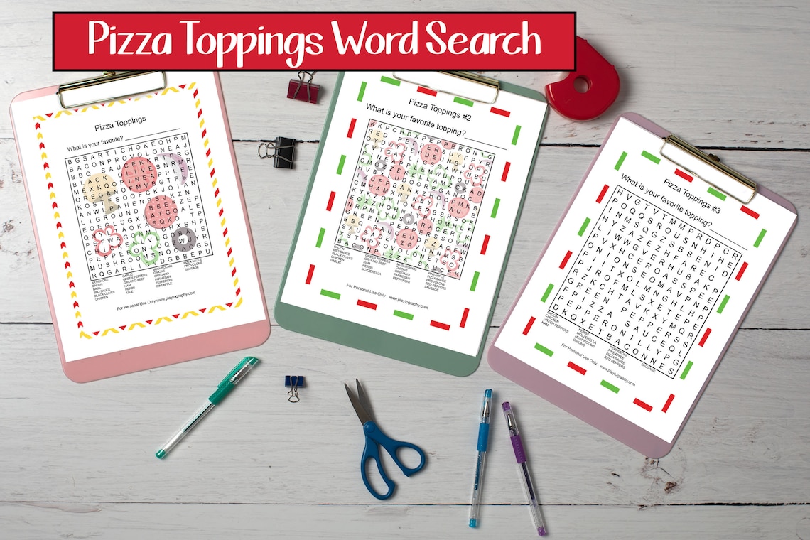 Three, Pizza Toppings Word Search. Printables, for Children, Mind Game ...