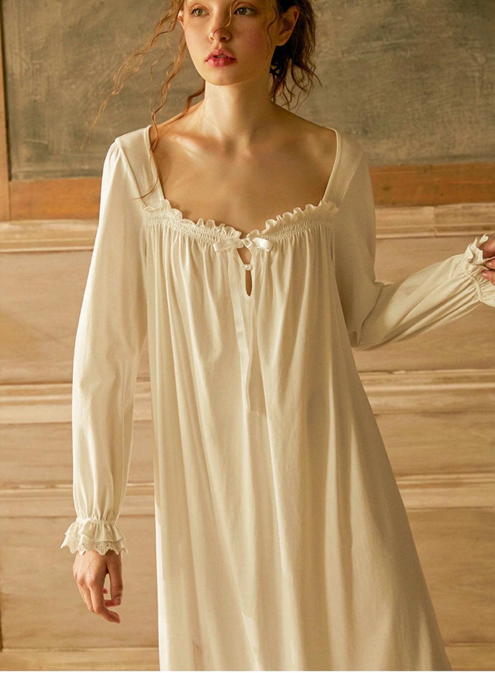 Women Victorian Vintage Cotton Nightgown Long Vintage White Nightgown