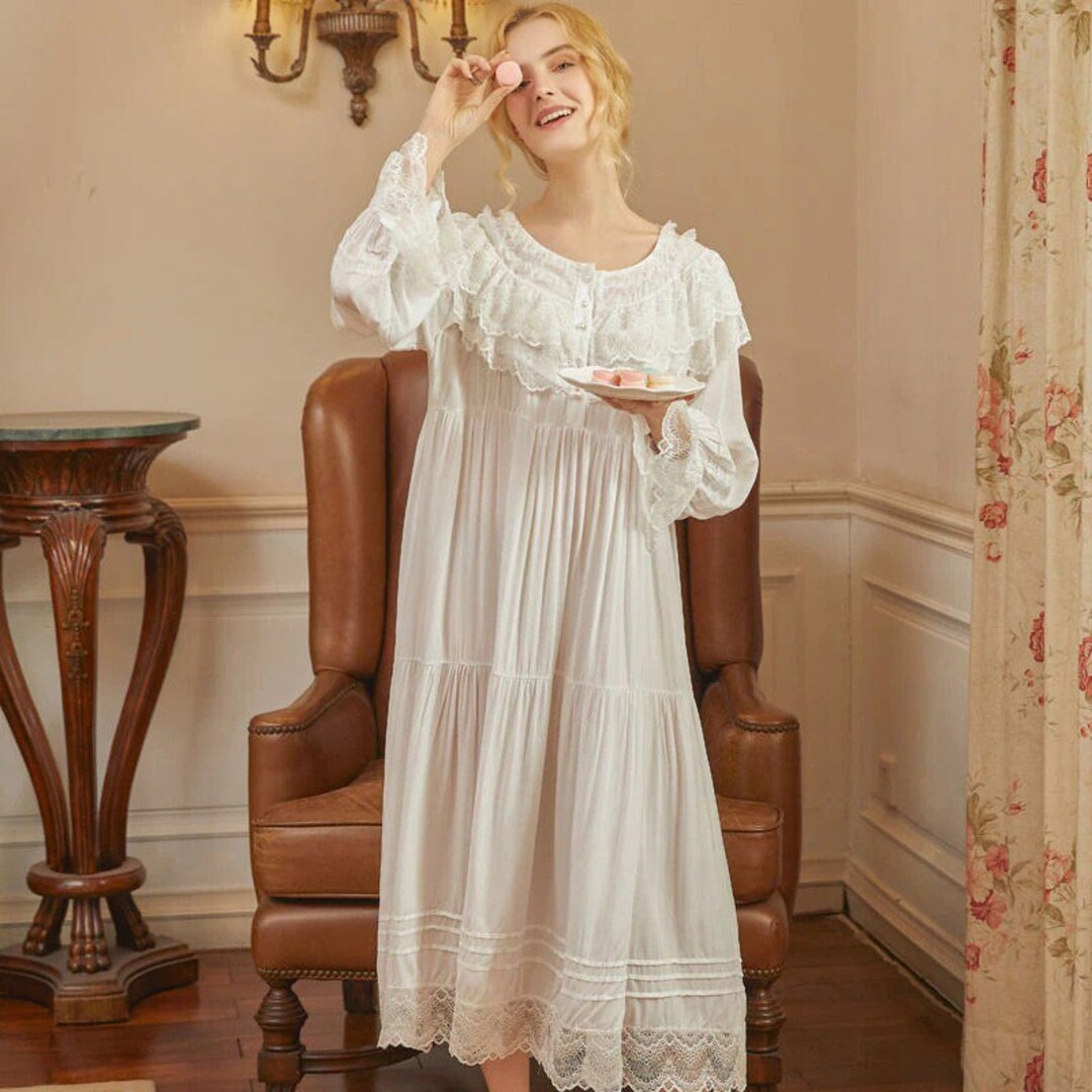 Victorian Nightgown Plus Size French Sleepwear White Vintage Night ...