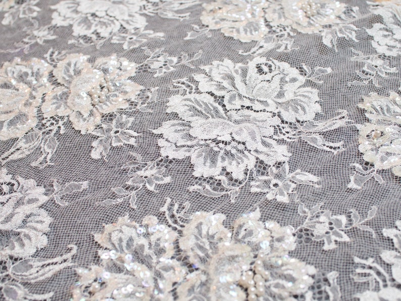 3 Yards 30 of Vintage Beaded and Sequined Floral Net Lace - Etsy