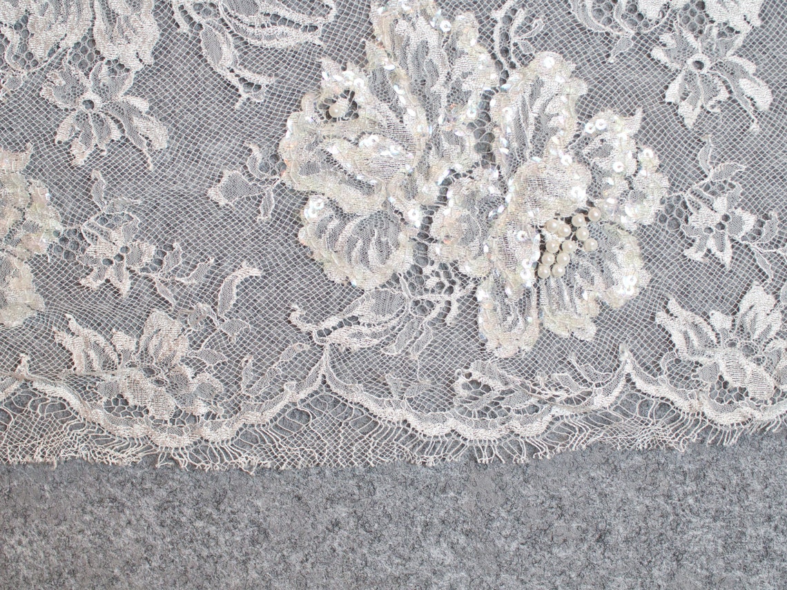 3 Yards 30 of Vintage Beaded and Sequined Floral Net Lace - Etsy