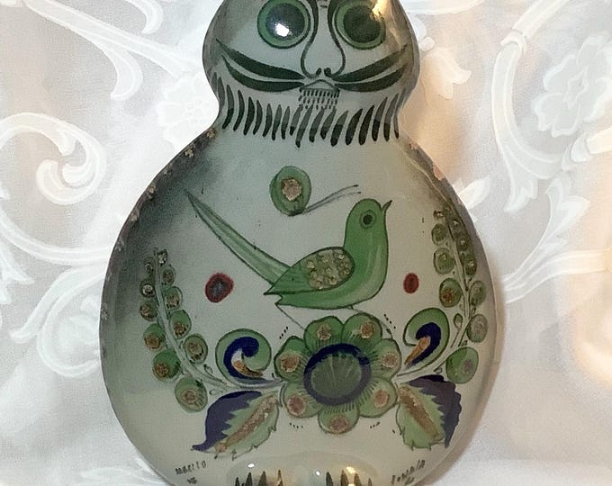 TONALA Mexican Pottery Cat Figurine Hand Painted Chartreuse Bird, 8.5 ...