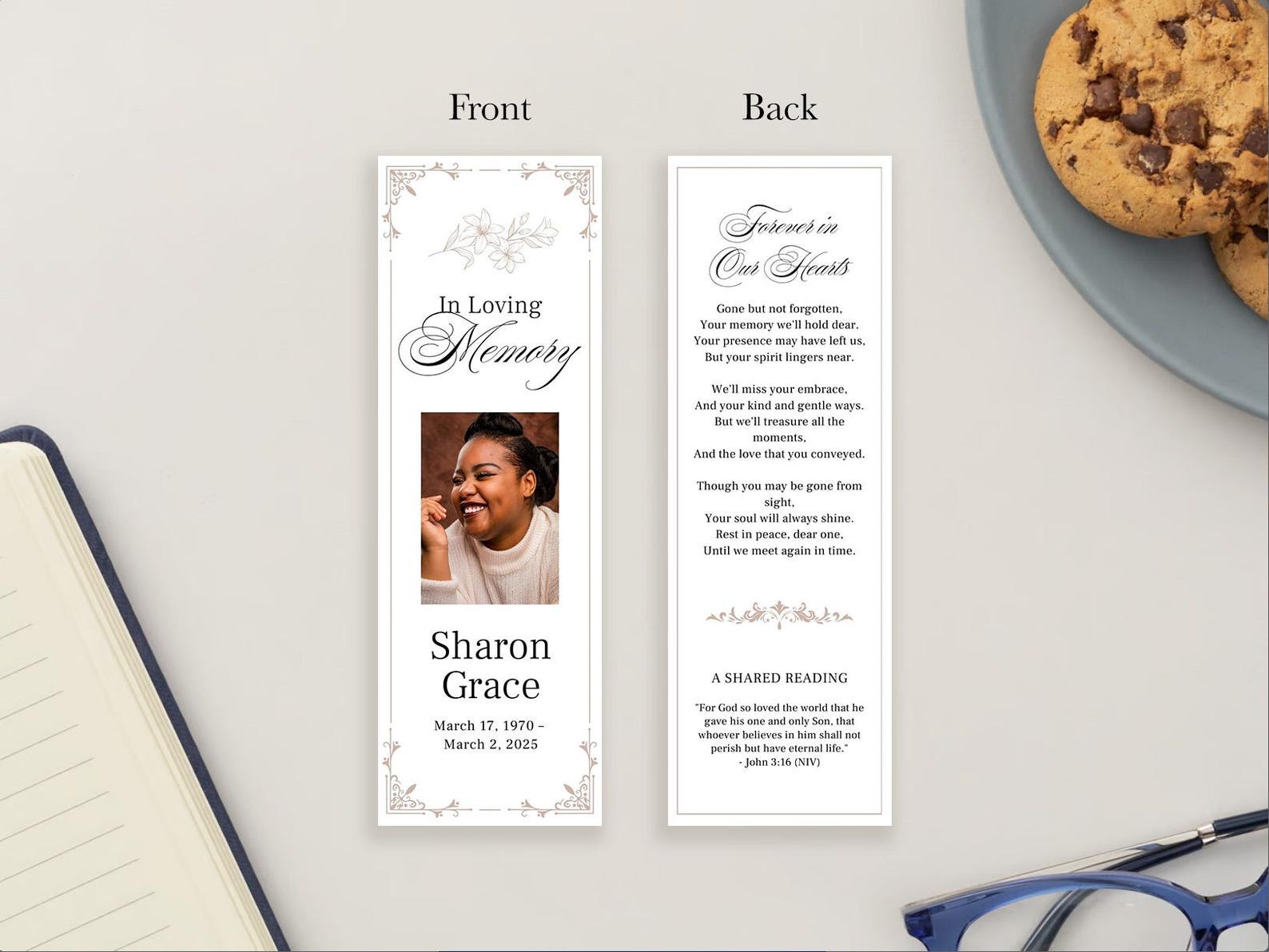 Memorial Bookmark Printable Template, Editable Canva Funeral Bookmark ...