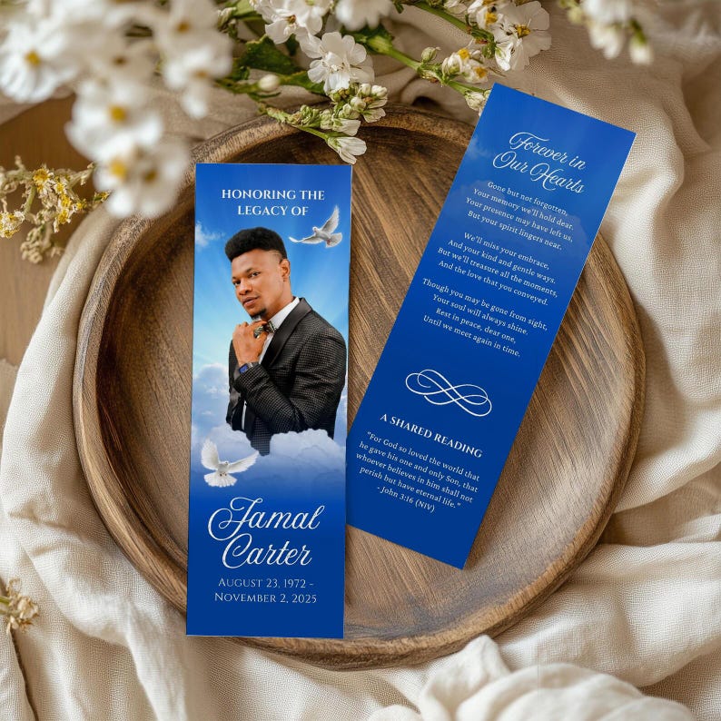 Memorial Bookmark Printable Template, Editable Canva Funeral Bookmark ...