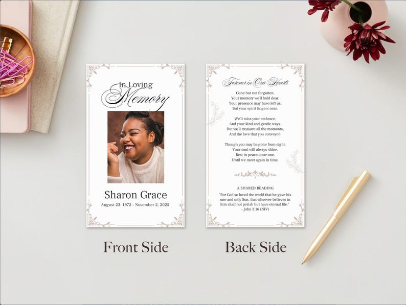 Prayer Card Template, Editable Canva Obituary Memorial Program, Elegant ...