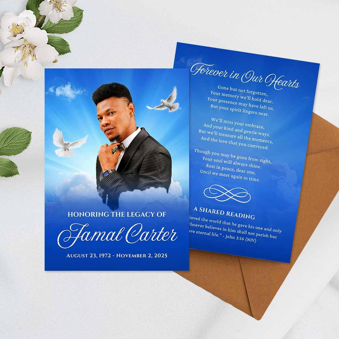 Prayer Card Template, Editable Canva Obituary Memorial Program ...
