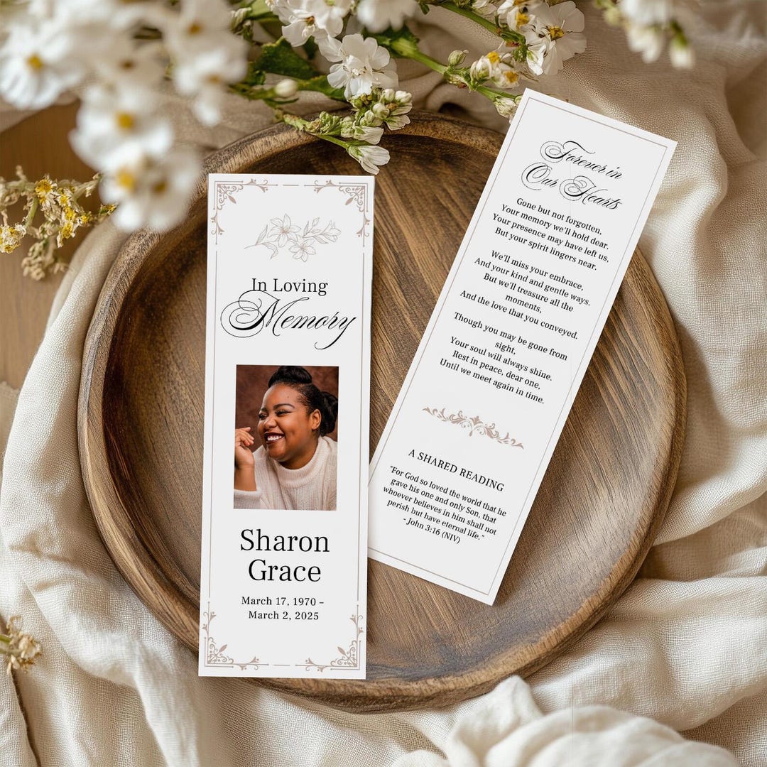 Memorial Bookmark Printable Template, Editable Canva Funeral Bookmark ...