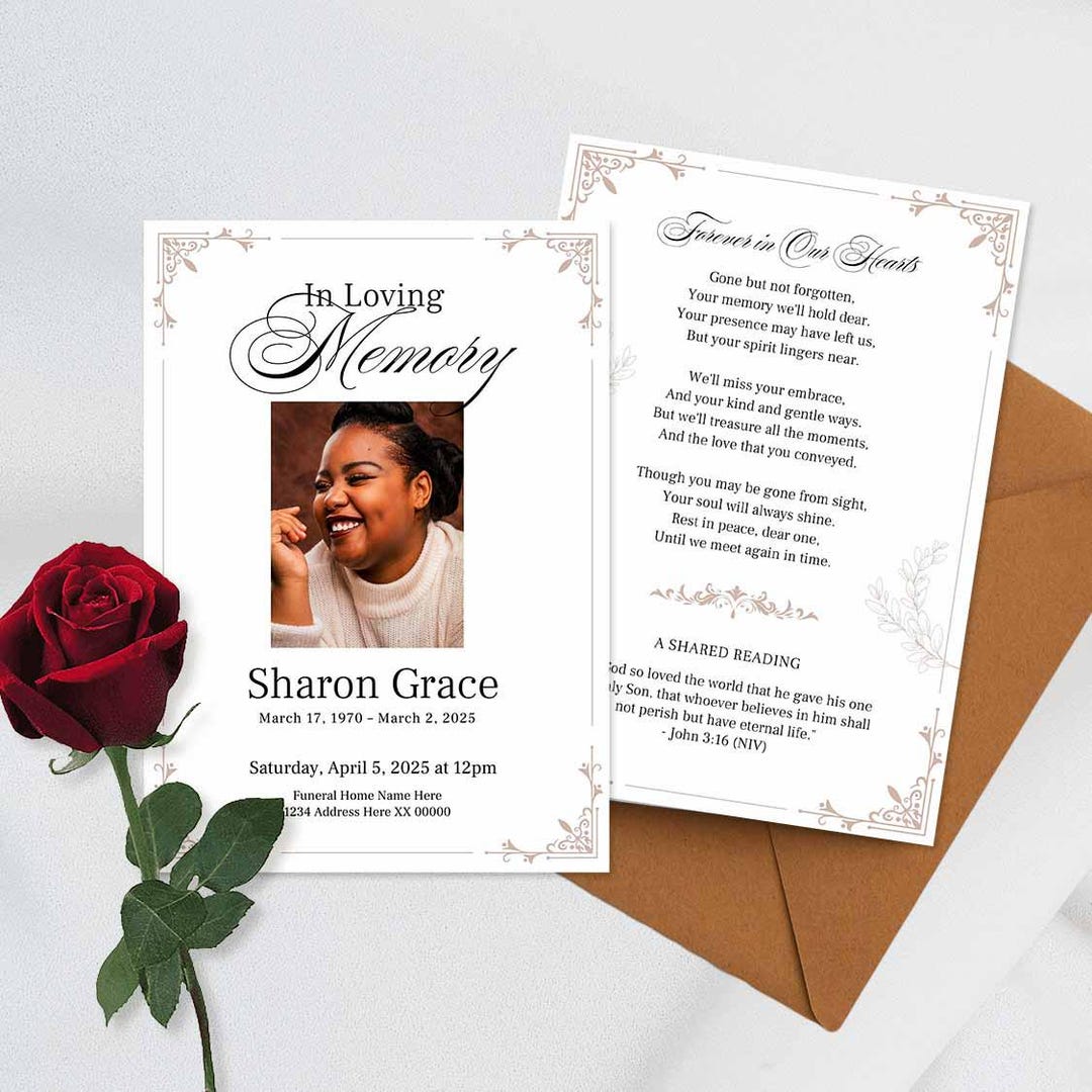 Prayer Card Template, Editable Canva Obituary Memorial Program, Elegant ...