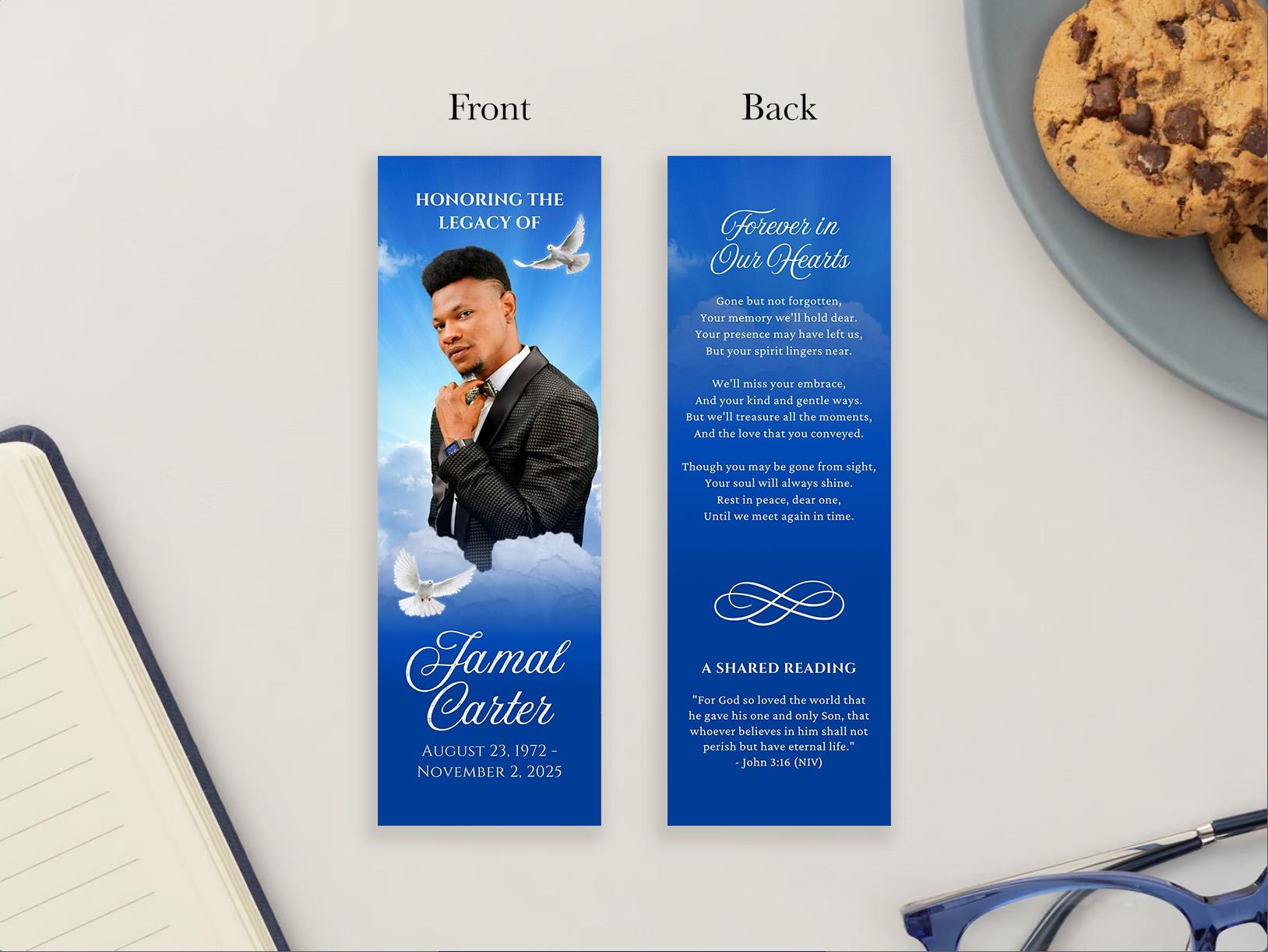 Memorial Bookmark Printable Template, Editable Canva Funeral Bookmark ...