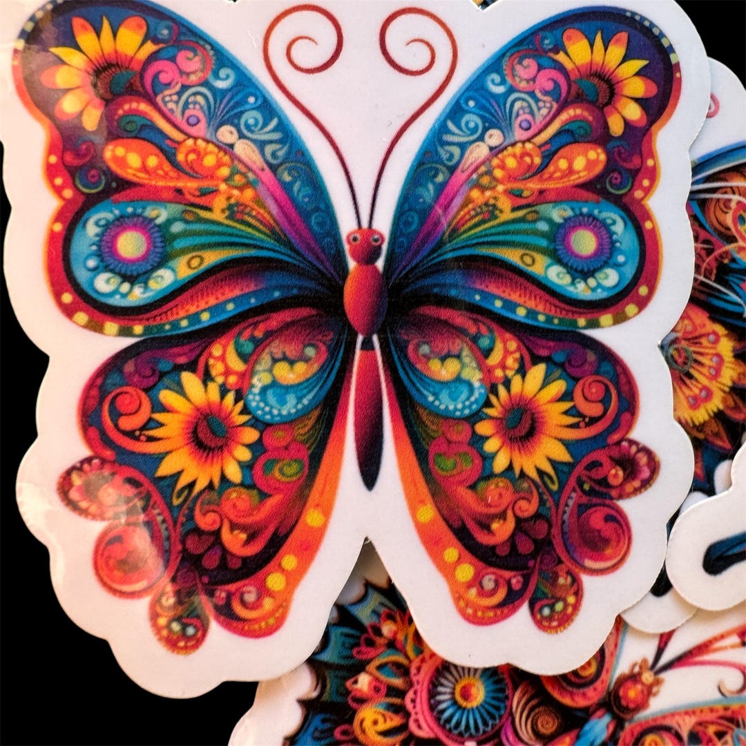 Butterfly With Flowers – Vinyl Die-cut Sticker – Weatherproof Laptop ...