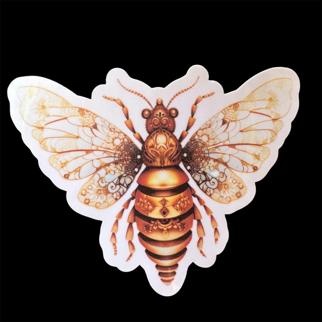Steampunk Bee Sticker – Unique Vinyl Decal, Mechanical Bumblebee Design ...
