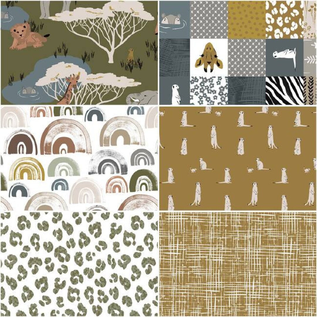 The Waterhole Natural 6 Fat Quarters Gabrielle Neil Riley Blake Designs ...