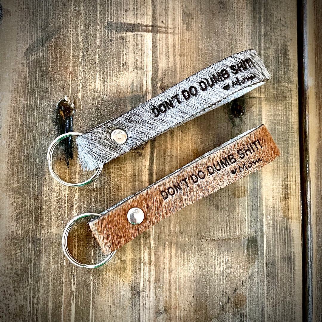 Personalized Hair on Hide Keychain, Engraved Keychain, Custom Keychain ...