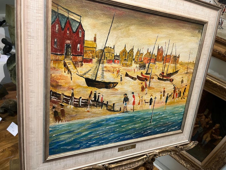 OLD MASTER Style Signed L S Lowry " the Sandy Beach " Oil Painting 20th ...