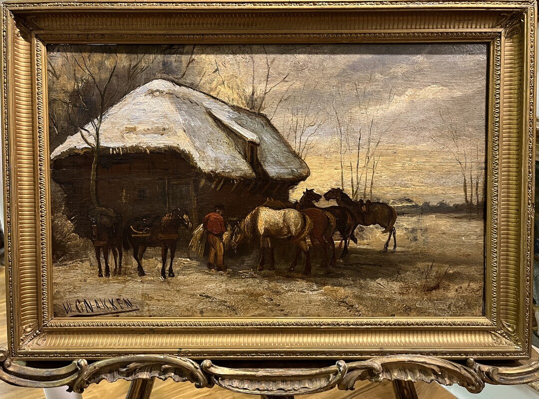 William Carel Nakken 1835-1926 VERY RARE Oil PAINTING Antique 19th ...