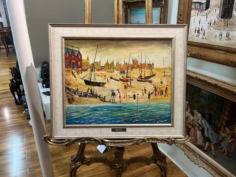 OLD MASTER Style Signed L S Lowry " the Sandy Beach " Oil Painting 20th ...