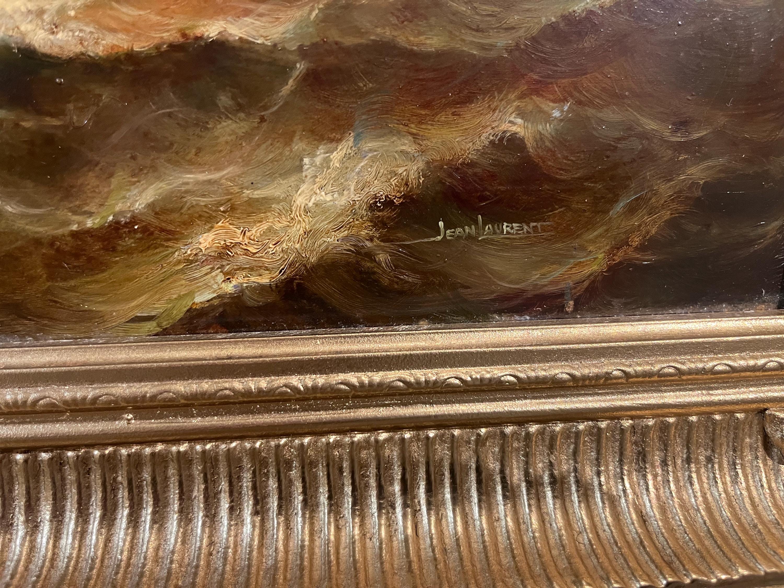 LARGE OIL PAINTING by Jean Laurent B1950 Beautiful Navel Man of War ...