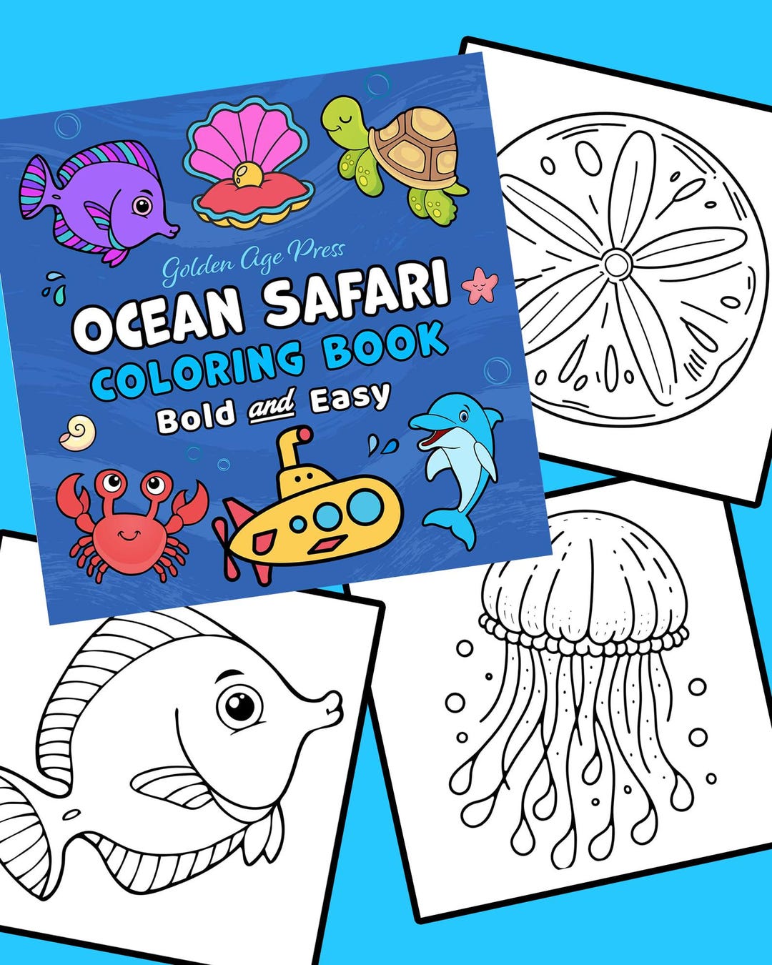Ocean Animals Coloring Book: Bold Easy Under the Sea Pages (digital ...