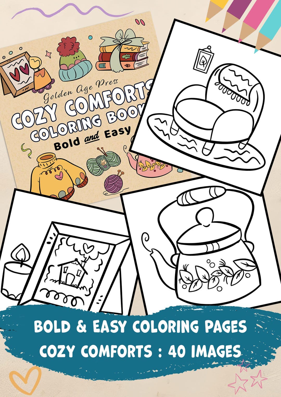 Cozy Comforts Bold & Easy Coloring Pages: Simple Adult Colouring Book ...