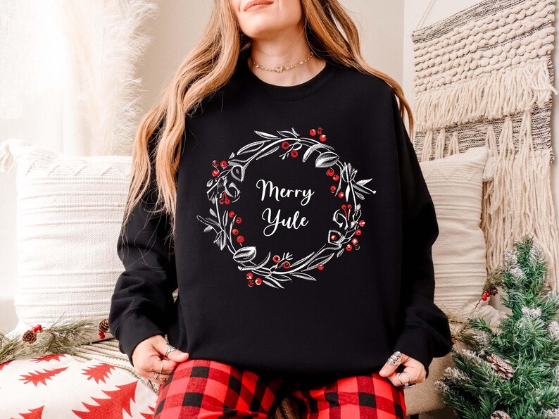 Merry Yule Sweatshirt | Pagan Christmas Sweater | Witch Yule Sweater ...