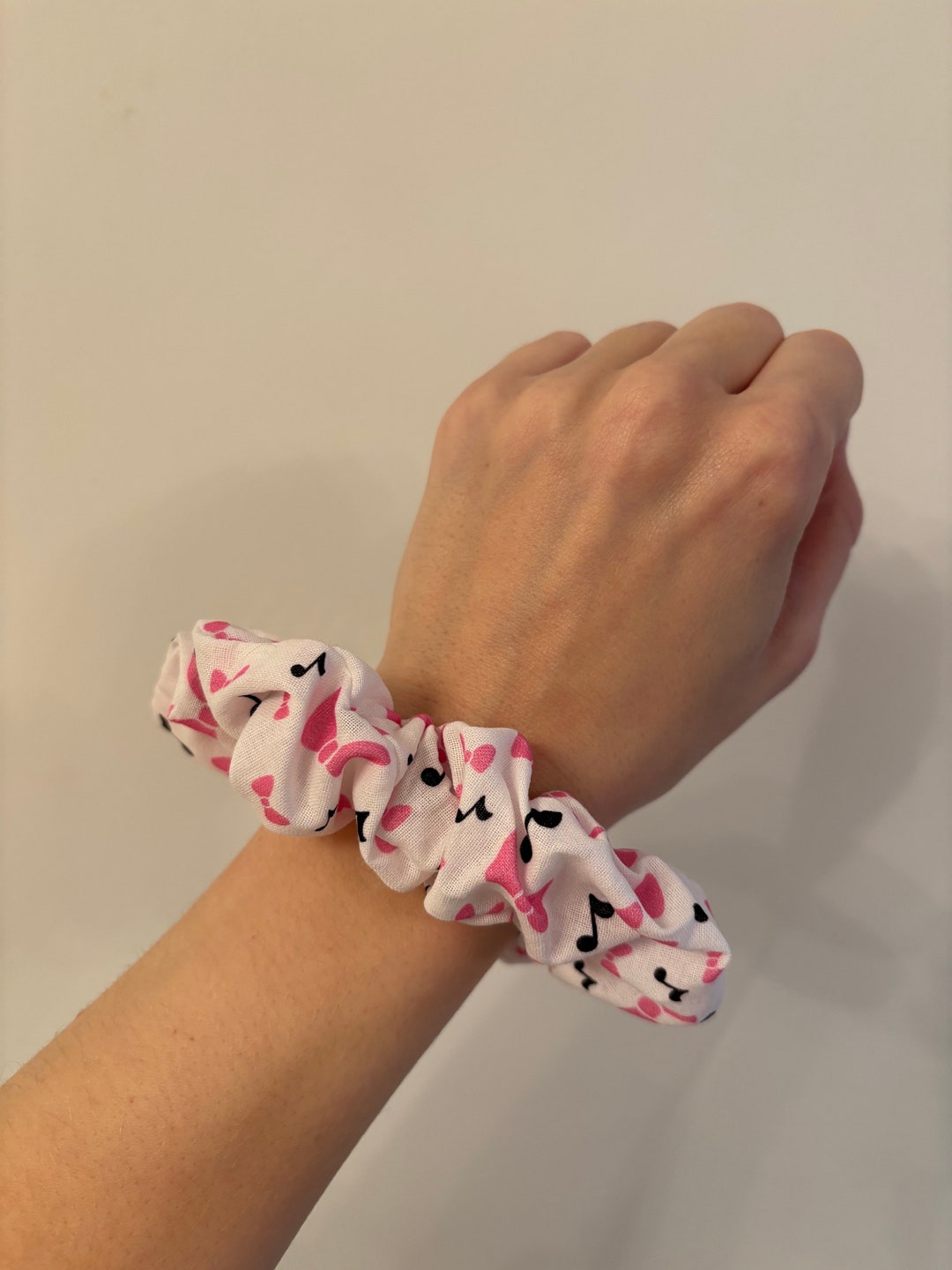 Marie Pink Bow Music Notes Scunchie Hair Tie Bobble - Etsy