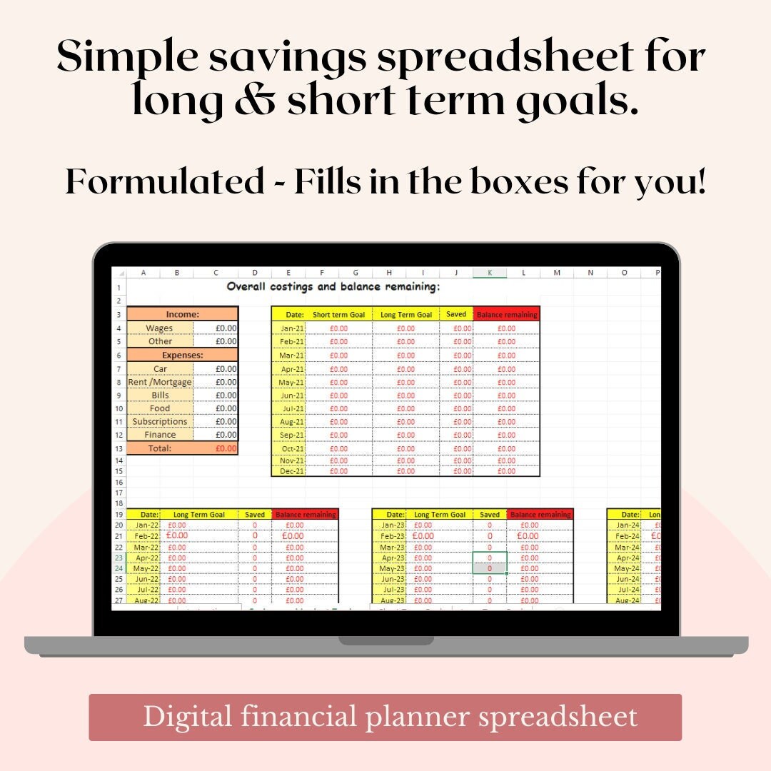 Simple Digital Budget Planner, 2023 Savings Tracker, Financial 5 Year ...