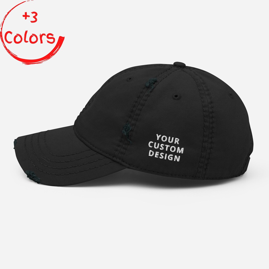 Your Custom Left Side Embroidered Design Distressed Dad Hat | Custom Distressed Hat ...