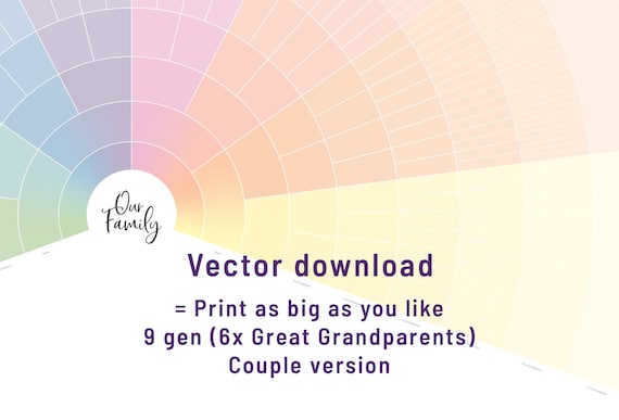 Family Tree Art Blank Fan Chart 9 Generations Couple - Etsy