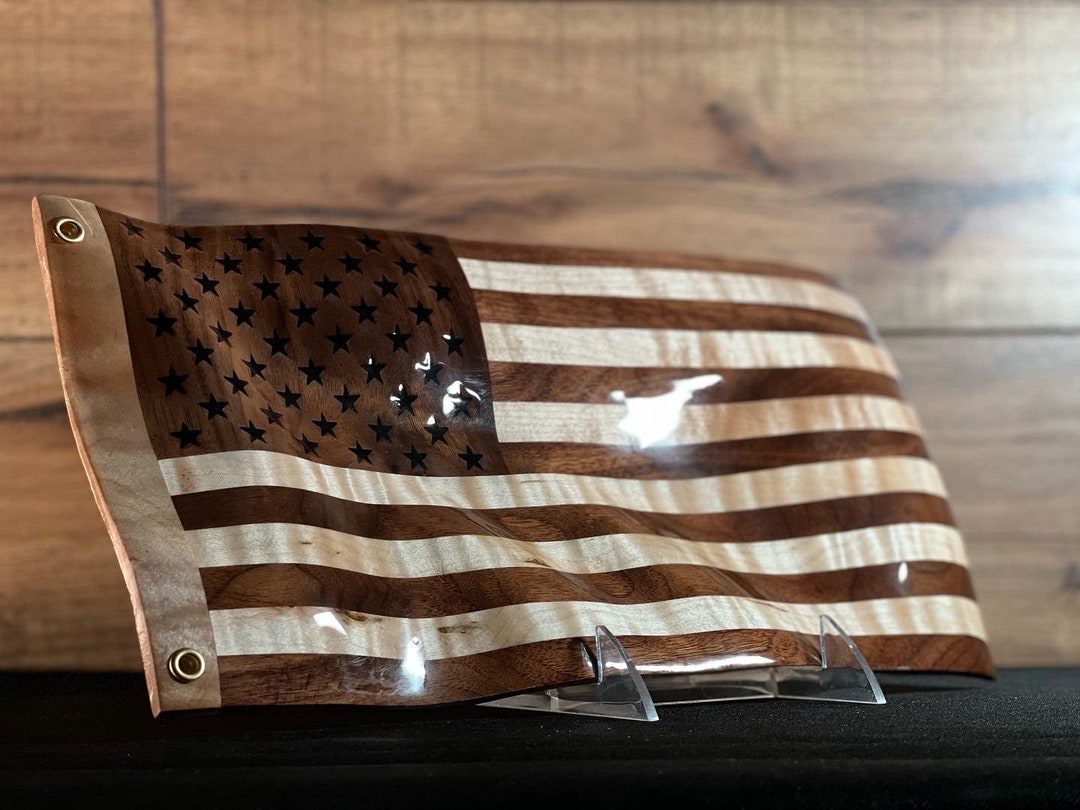 Walnut and Curly Maple Wooden Wavy USA Flag - Etsy