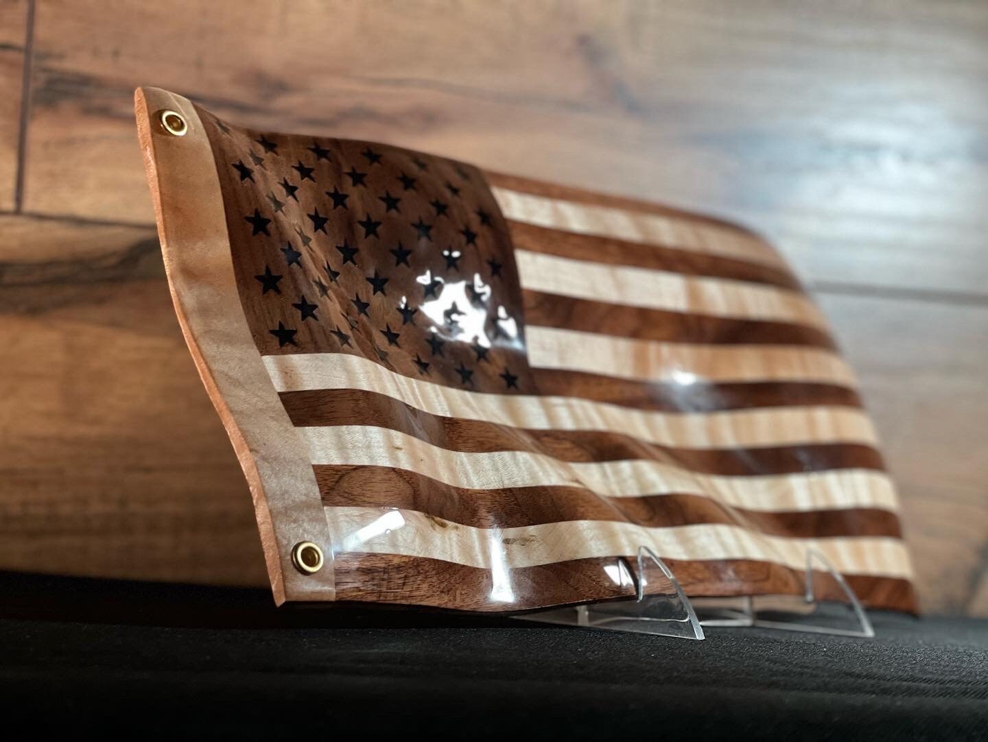 Walnut and Curly Maple Wooden Wavy USA Flag - Etsy