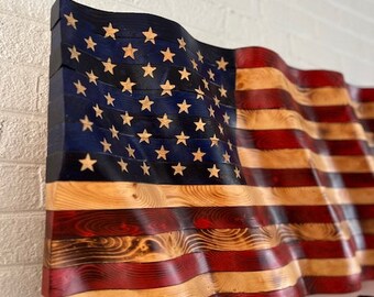 Hand-carved Wooden Wavy Star Spangled Banner USA Flag 3'x5' - Etsy
