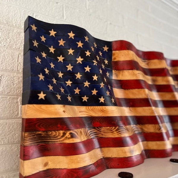 Wooden Wavy American Flag - Etsy