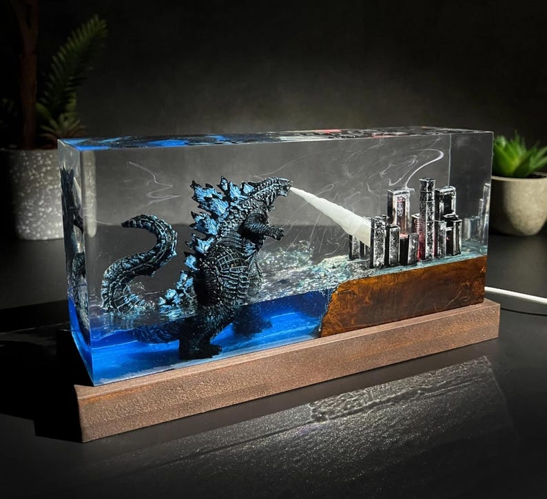 God.zilla Monster Resin Lamp, Diorama Resin Epoxy, Custom Night Light ...