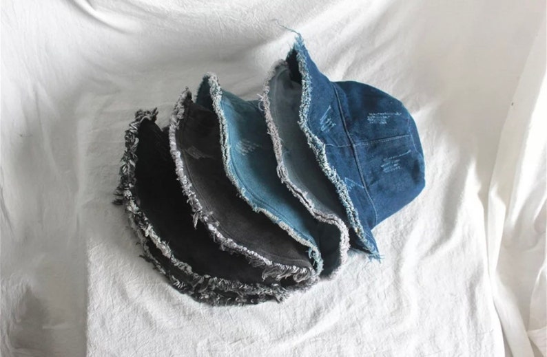 Denim Bucket Hat Unisex Bucket Hat Fishermans Hat Raw Edges - Etsy