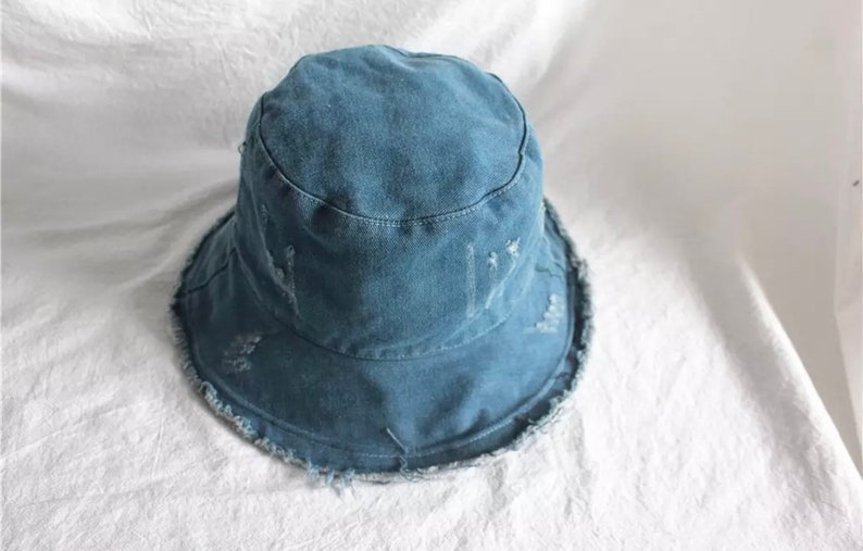 Denim Bucket Hat Unisex Bucket Hat Fishermans Hat Raw Edges - Etsy