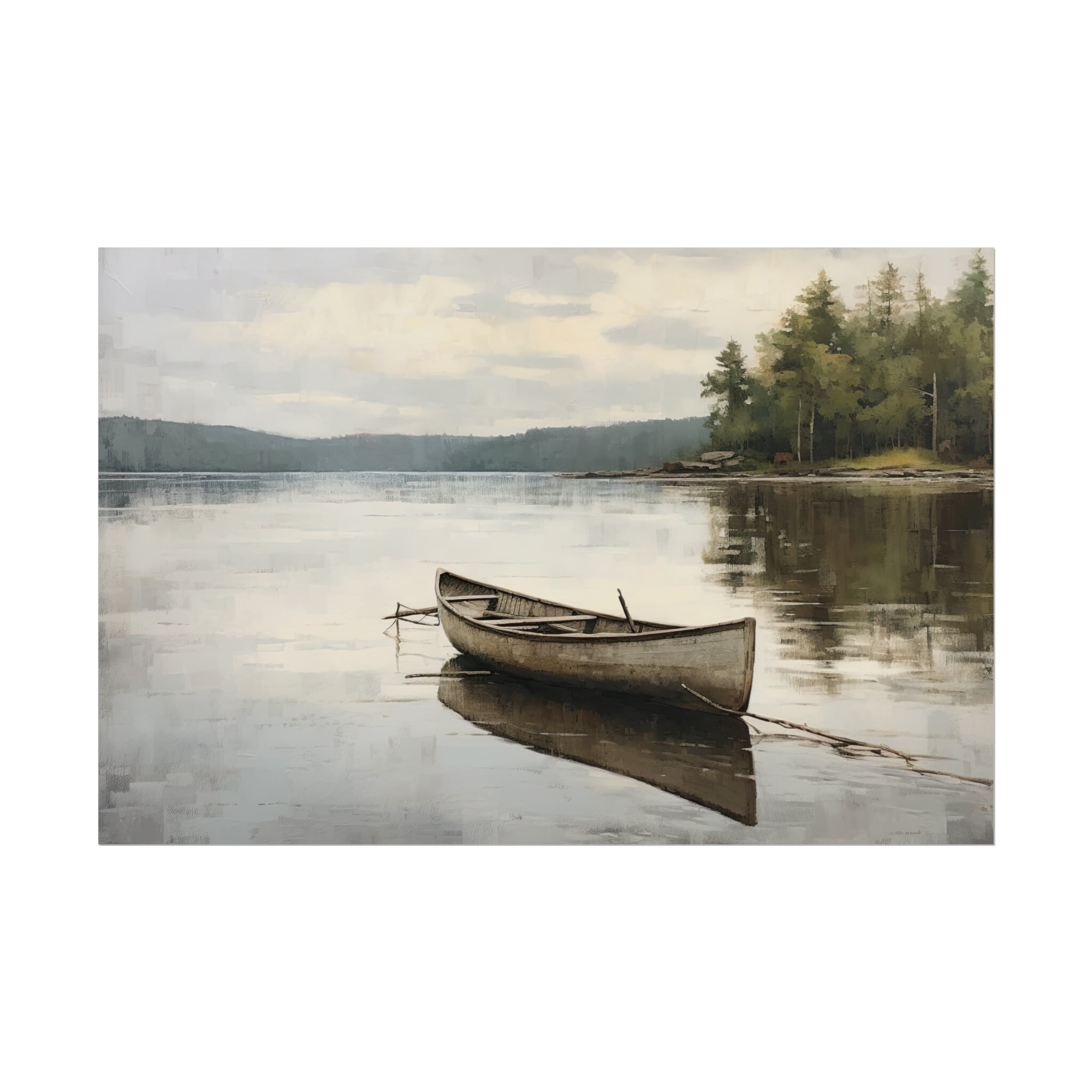 Canoe Lake Scene Poster Print | Lake Art | Canoe Wall Decor | Mountain ...