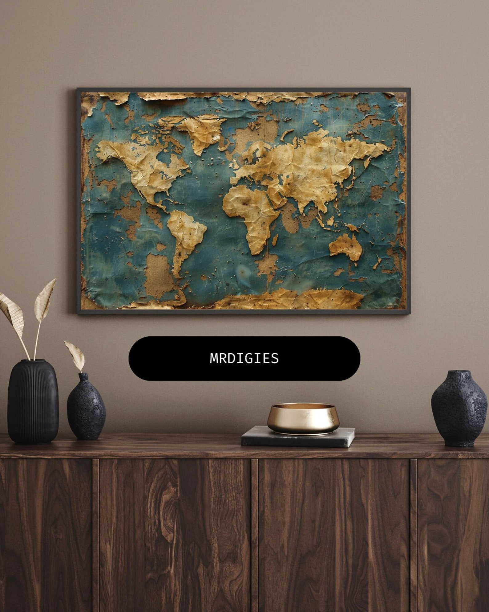 Antique World Map Framed Canvas Print | Vintage National Geographic ...
