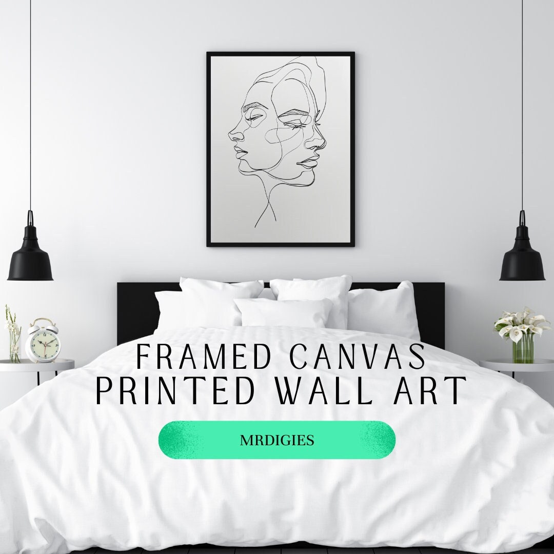 Abstract Two Faces Profile Line Drawing | Black Grey Ink | Framed ...