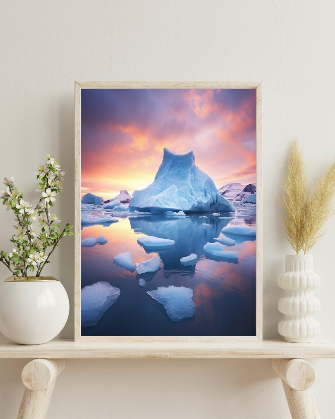 Sunset Iceberg Poster Print | Winter Decor | Landscape Wall Art ...