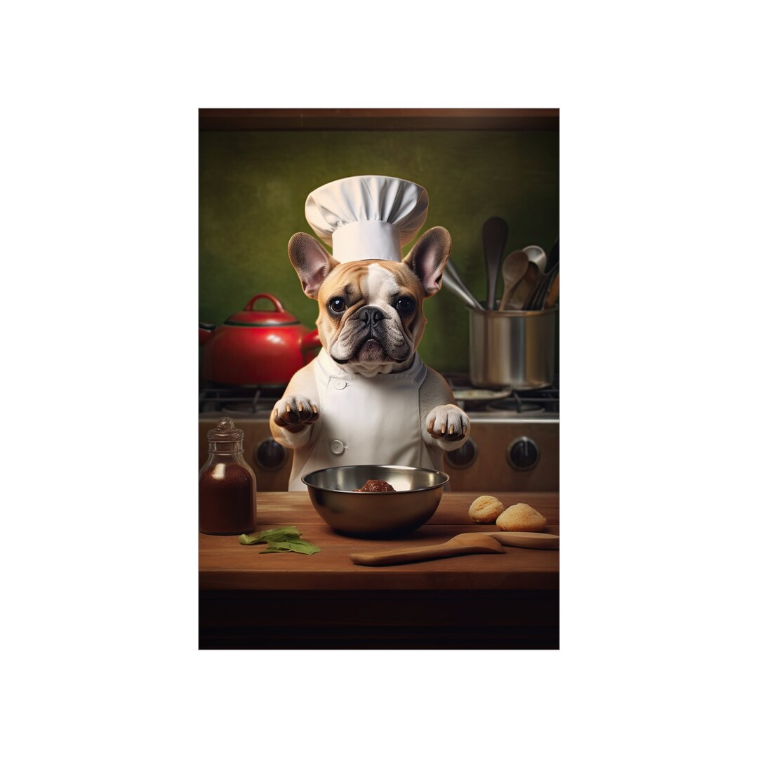 Cute Frenchie Chef: Adorable Dog in Kitchen With Chef's Hat - Printed ...
