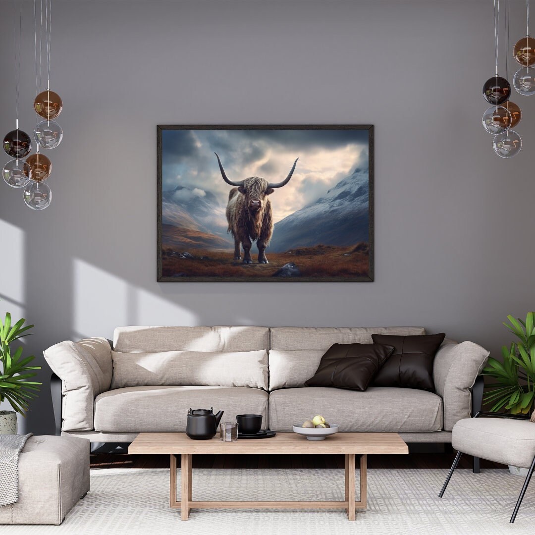 Highland Cow Poster Print Cow Street Art Cow Wall Decor Artistic Animal ...