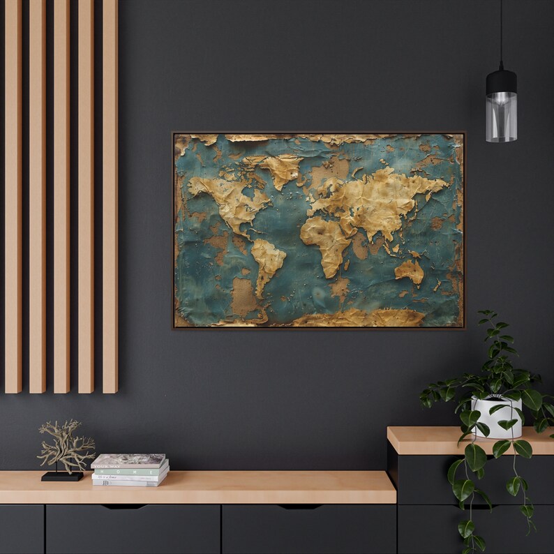 Antique World Map Framed Canvas Print | Vintage National Geographic ...