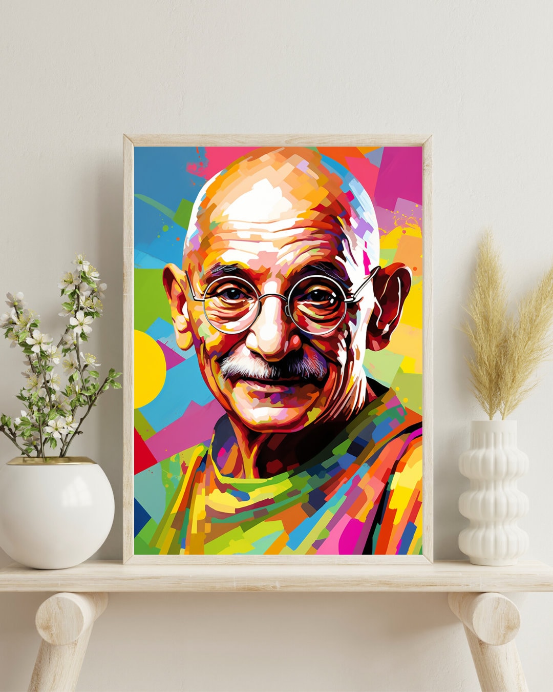 Colorful Gandhi Portrait Poster Print - Inspiring Mahatma Gandhi ...